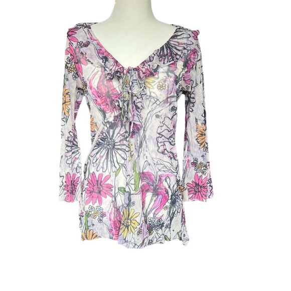 Weston Wear | Tops | Weston Wear Artsy Boho Hippie Floral Sheer Ruffle ...